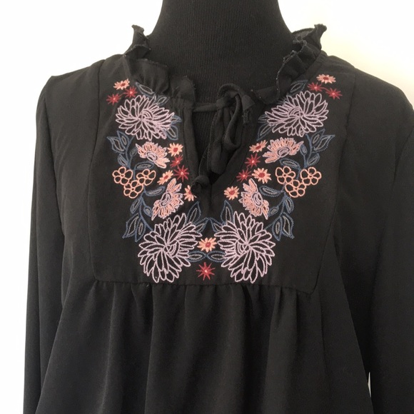 Blue Rain | Tops | Blue Rain Crop Top Embroidered Floral Elastic Gathered Waist Flowy Ruffled ...
